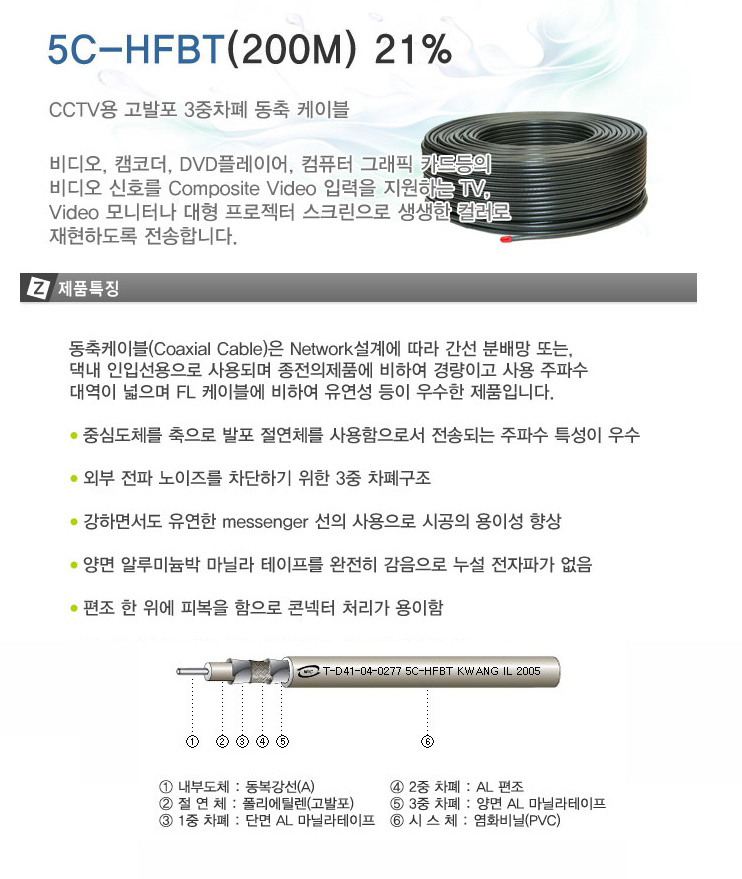 동축케이블 5C-HFBT(CCTV용) 200M 상품상세