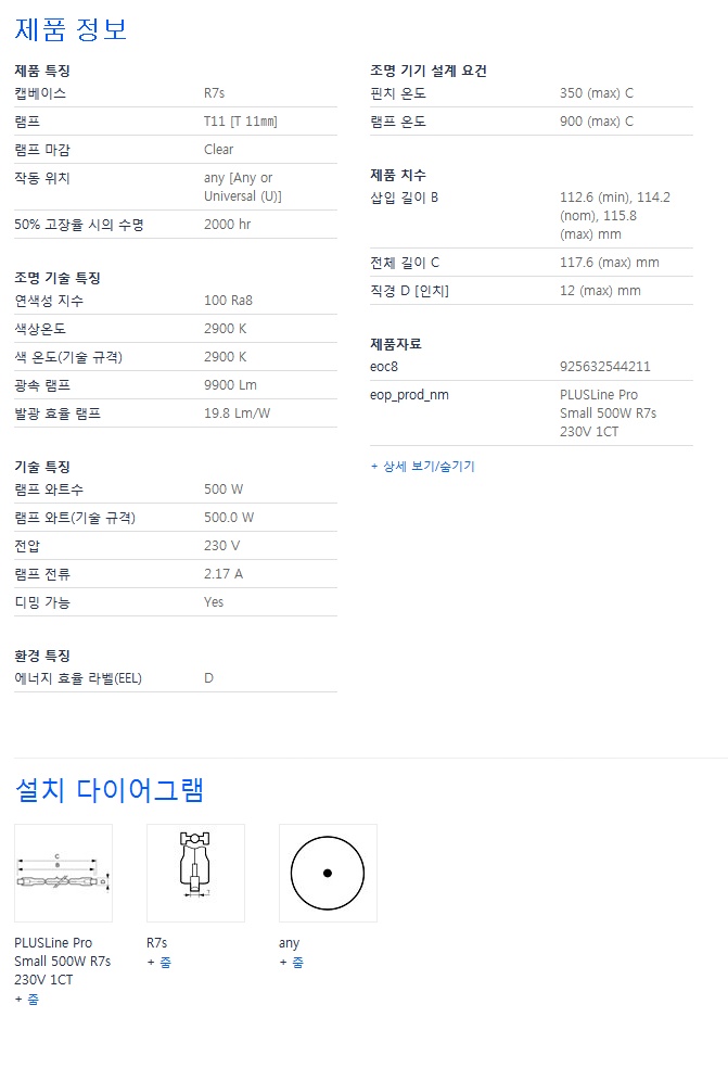 [필립스]막대할로겐램프 500W R7s 230V