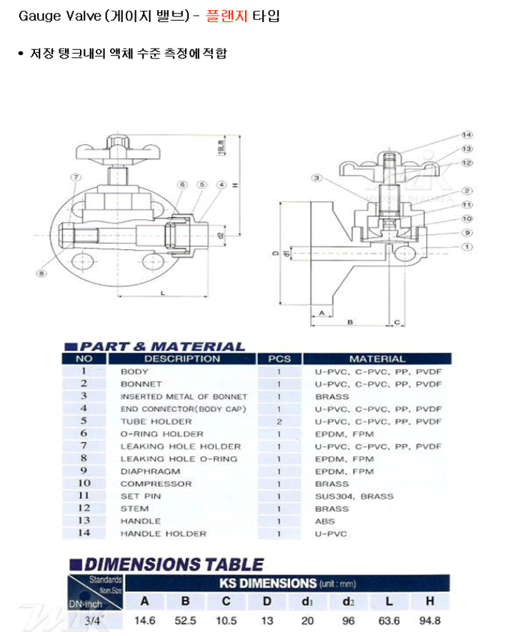 [JSC]PVC 게이지밸브F (20A)